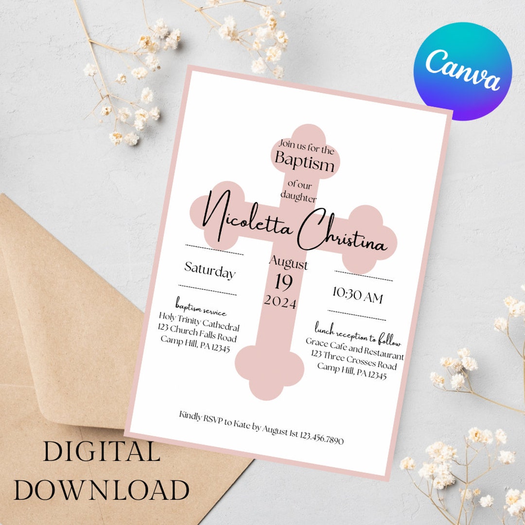 INSTANT DOWNLOAD Heavenly Cross Girl Baptism Invitation Template. Fully ...