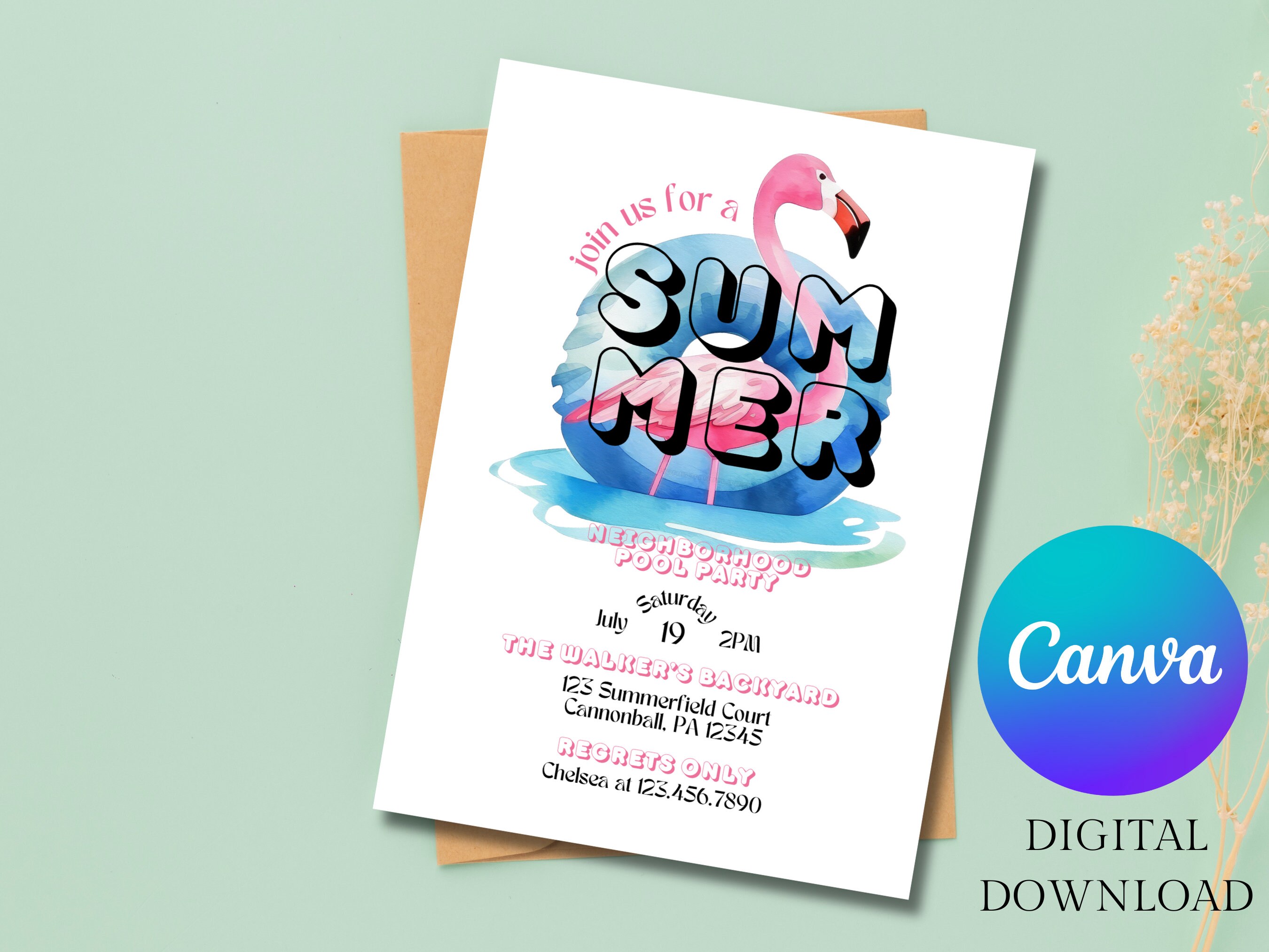 Editable Summer Pool Party Invitation, 5x7 Invite for Swim Party ...