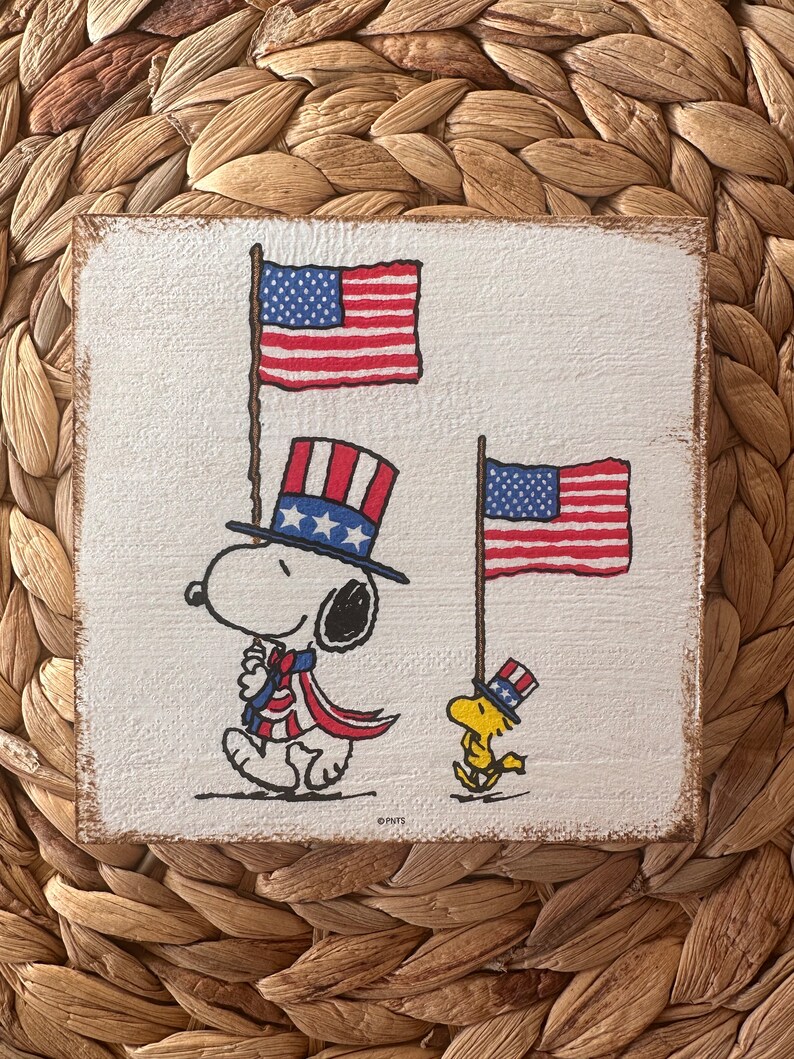Snoopy 4th of July Decor Snoopy and Woodstock Happy 4th of July Wooden ...