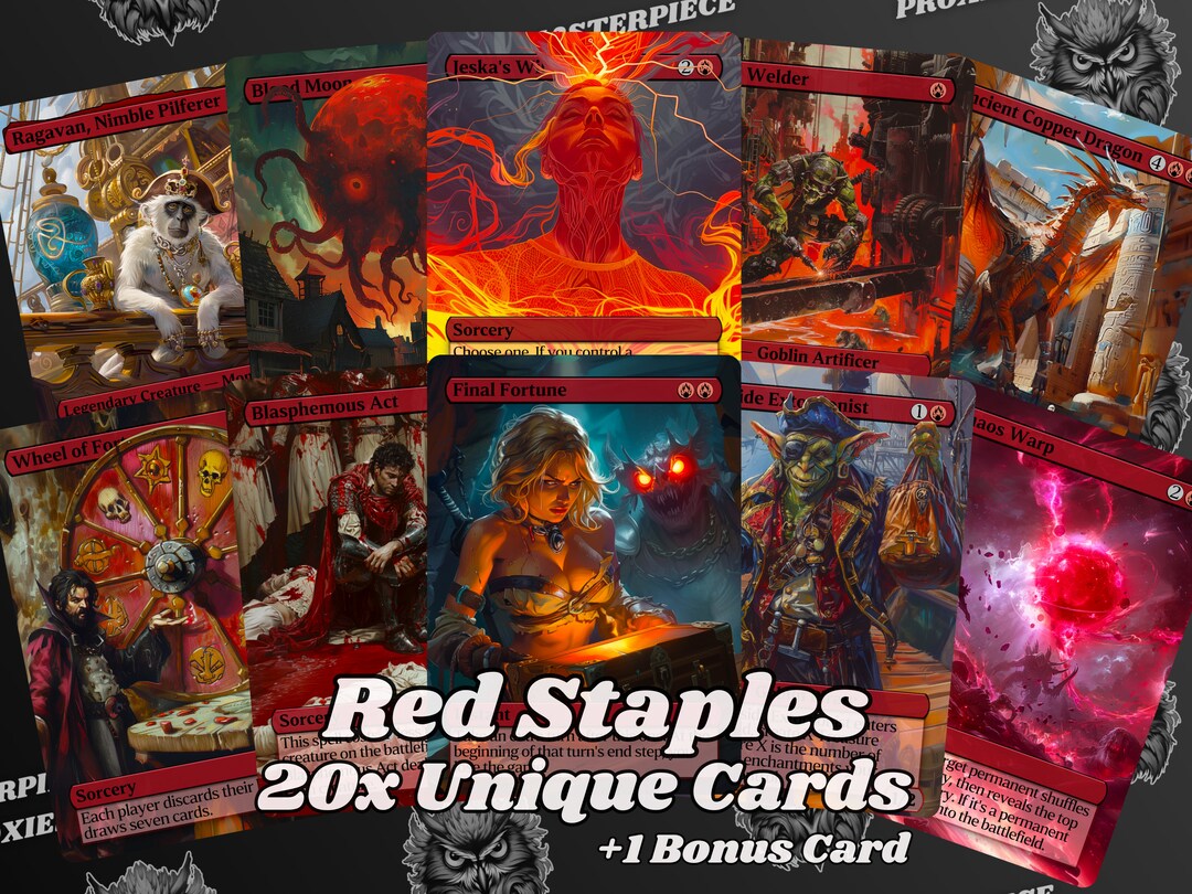 Red Commander Staples Bundle Set of 20 1 Red Staple Cards 21 Unique Full-art Custom MTG Proxies ...