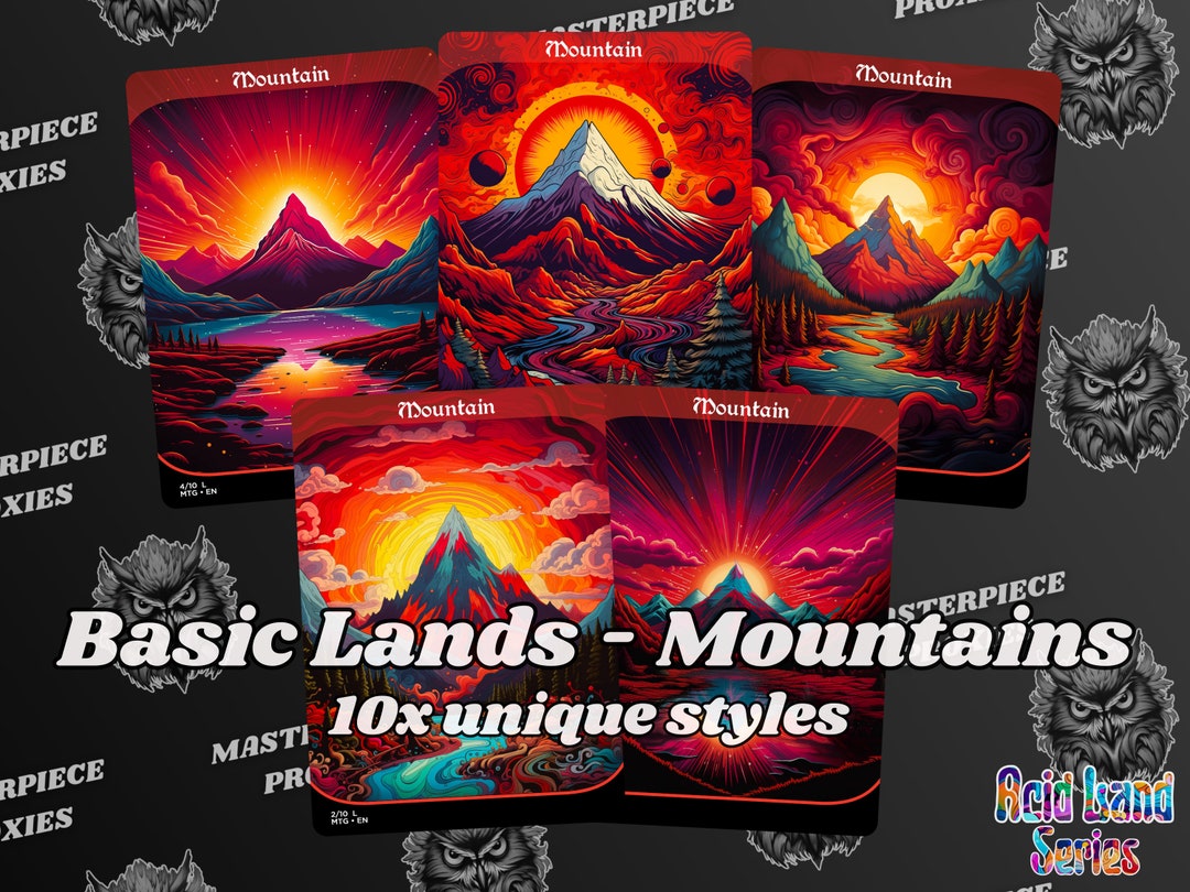 Acid Lands Series Psychedelic Mountains Set of 10 Unique Full-art Custom MTG Proxies High ...