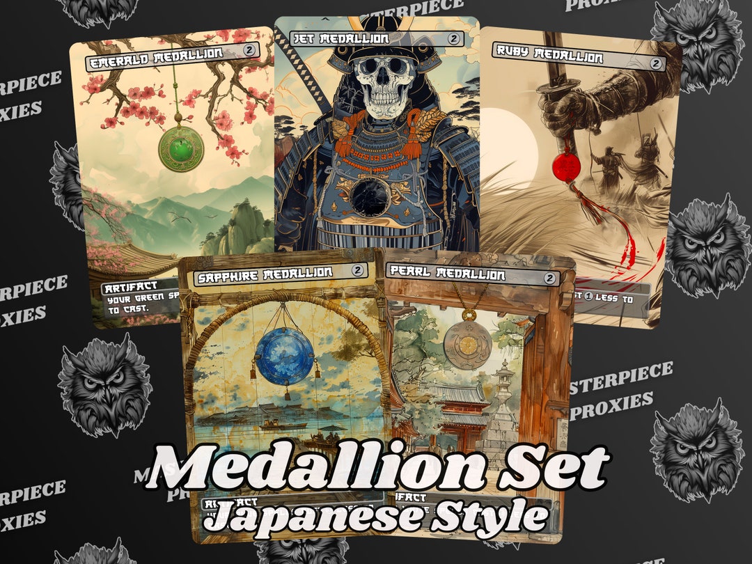 Japanese Style Medallion Set MTG Pearl Sapphire Jet Ruby Emerald-unique ...