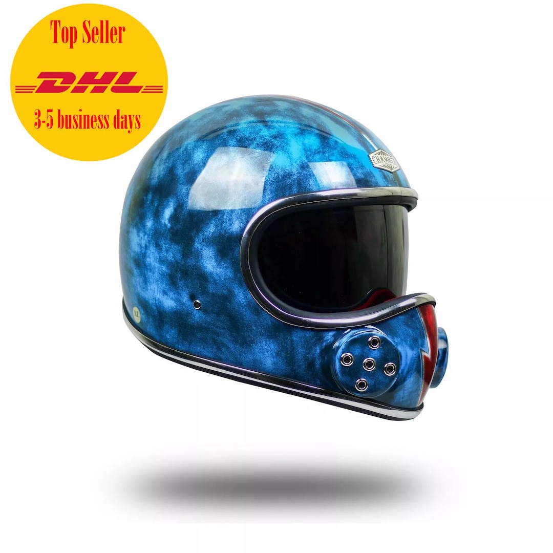 Custom Motorcycle Helmet Smoker Blue Patina - Cafe Racer, Chopper Style ...