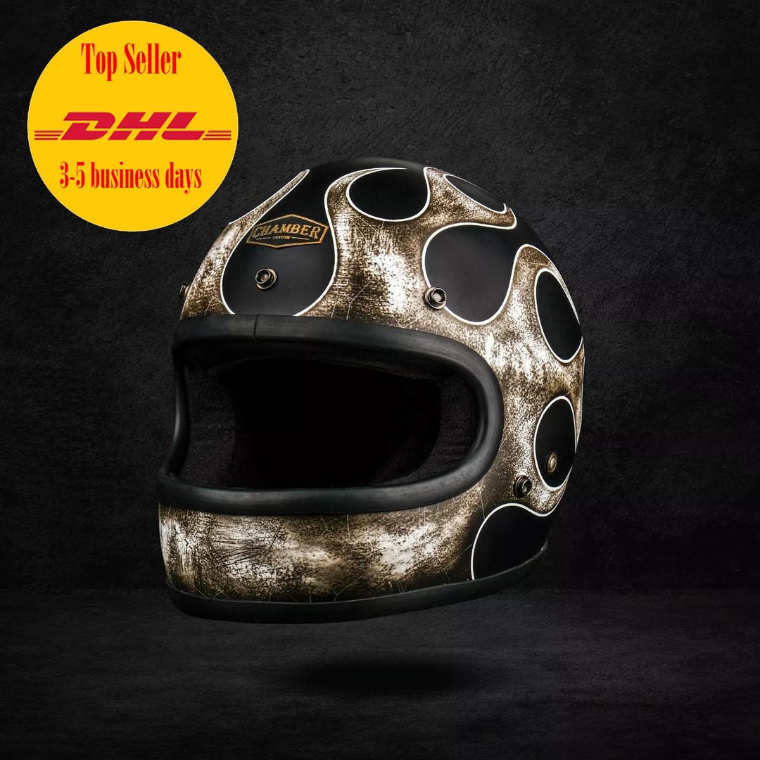 Custom Motorcycle Helmet Full Face Atlas Patina Flames Cafe Racer ...