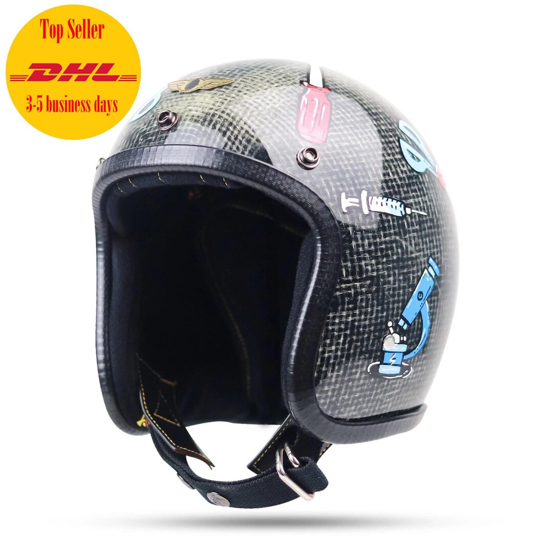 Custom Motorcycle Helmet Open Face Slim Head 500TX Raw Bobber Chopper ...