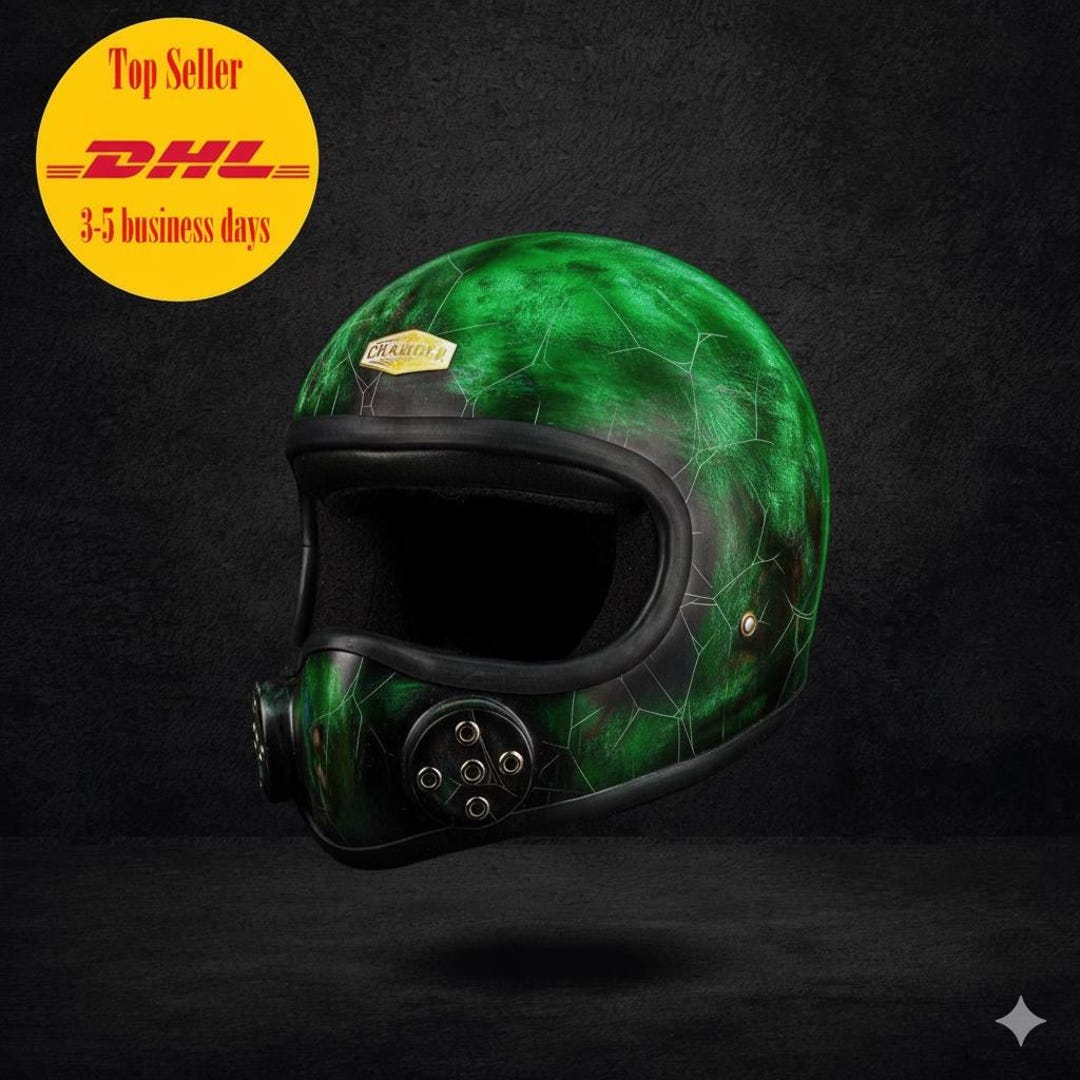 Sale ! Vintage Custom Helmet Smoker Patina Crack Green Matte Cafe Racer ...