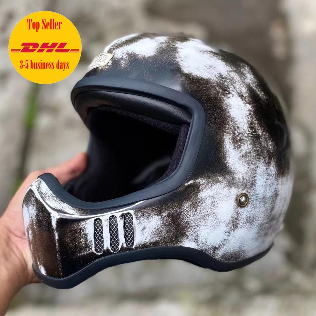 Custom Motorcycle Helmet Full Face Ultra 9 Patina Cafe Racer Chopper ...