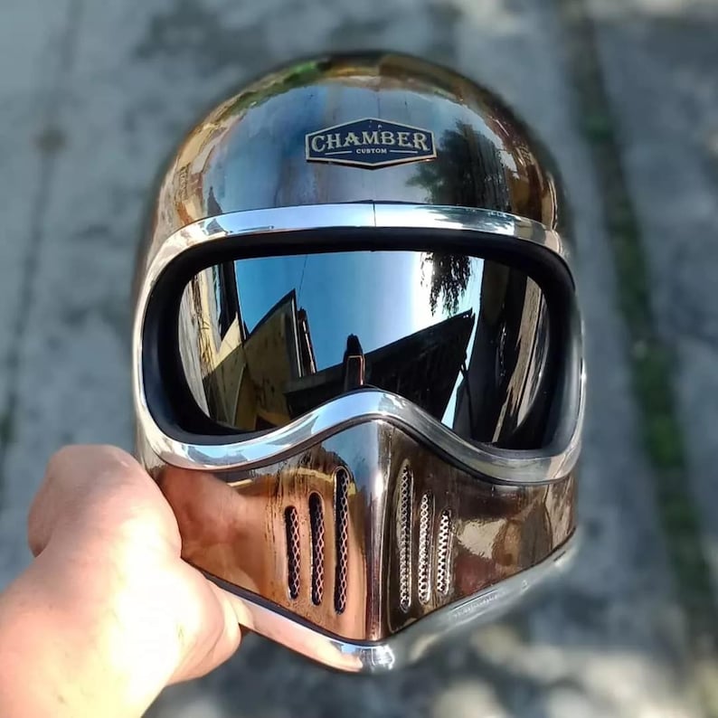 Custom Motocycle Helmet Draco Rustic Chrome Cafe Racer - Etsy