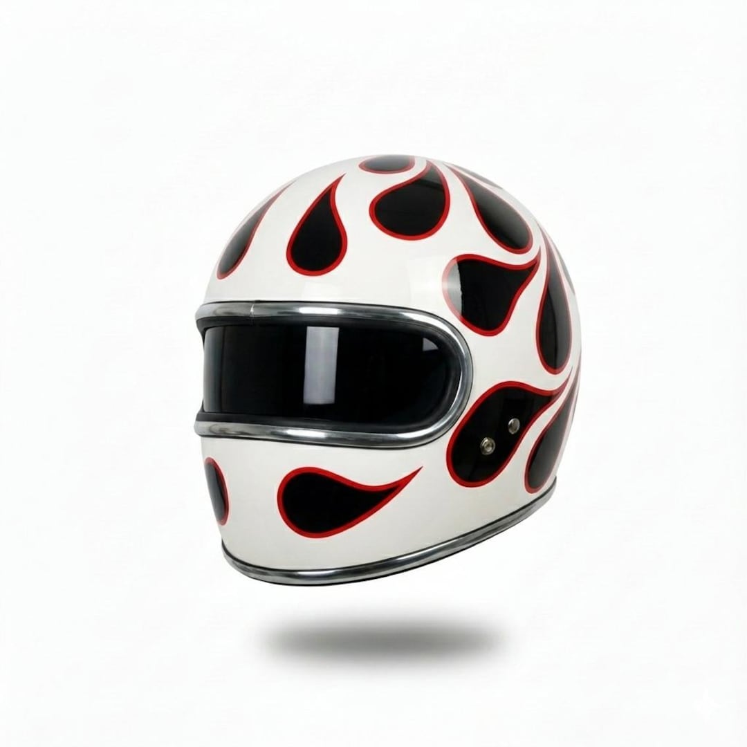 Sale ! Vintage Custom Helmet Juggernaut Flames White for Cafe Racer ...