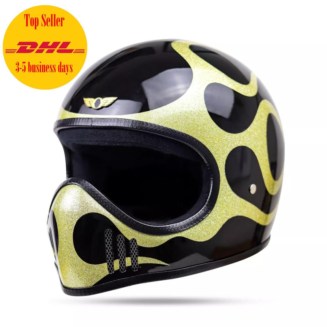 Full Face Vintage Custom Helmet Orion Gold Flame BOBBER CHOPPER ...
