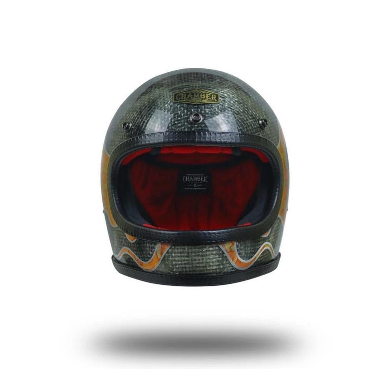 Full Face Vintage Custom Helmet Atlas Raw Flames Caferacer Chopper ...
