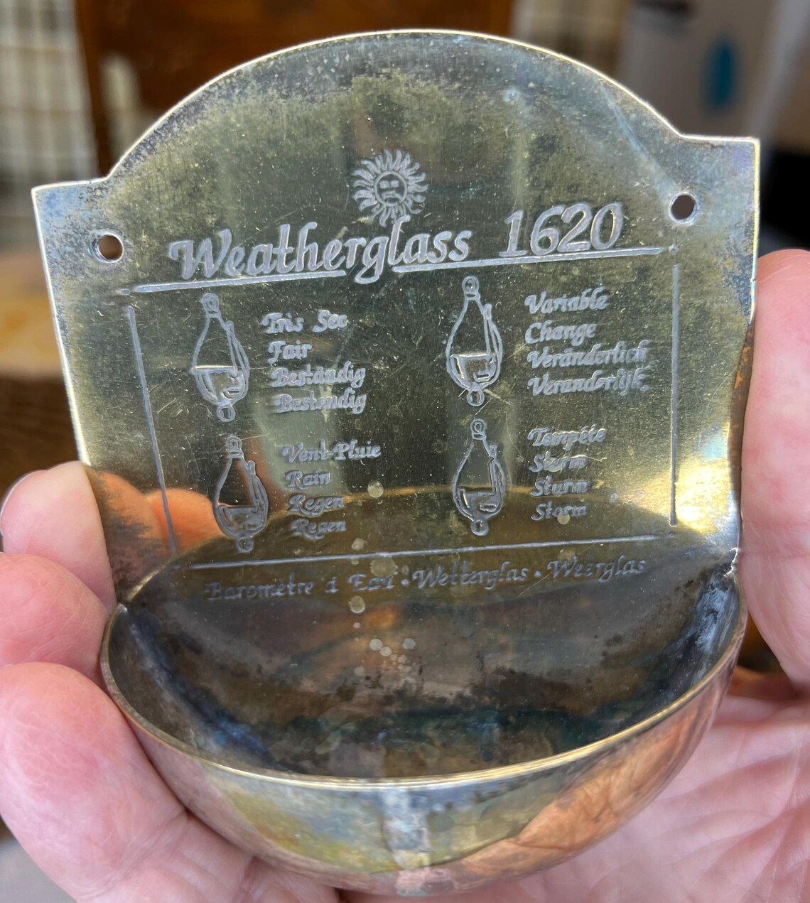 Vintage Weatherglass 1620, Handblown Glass Barometer With Brass Drip ...