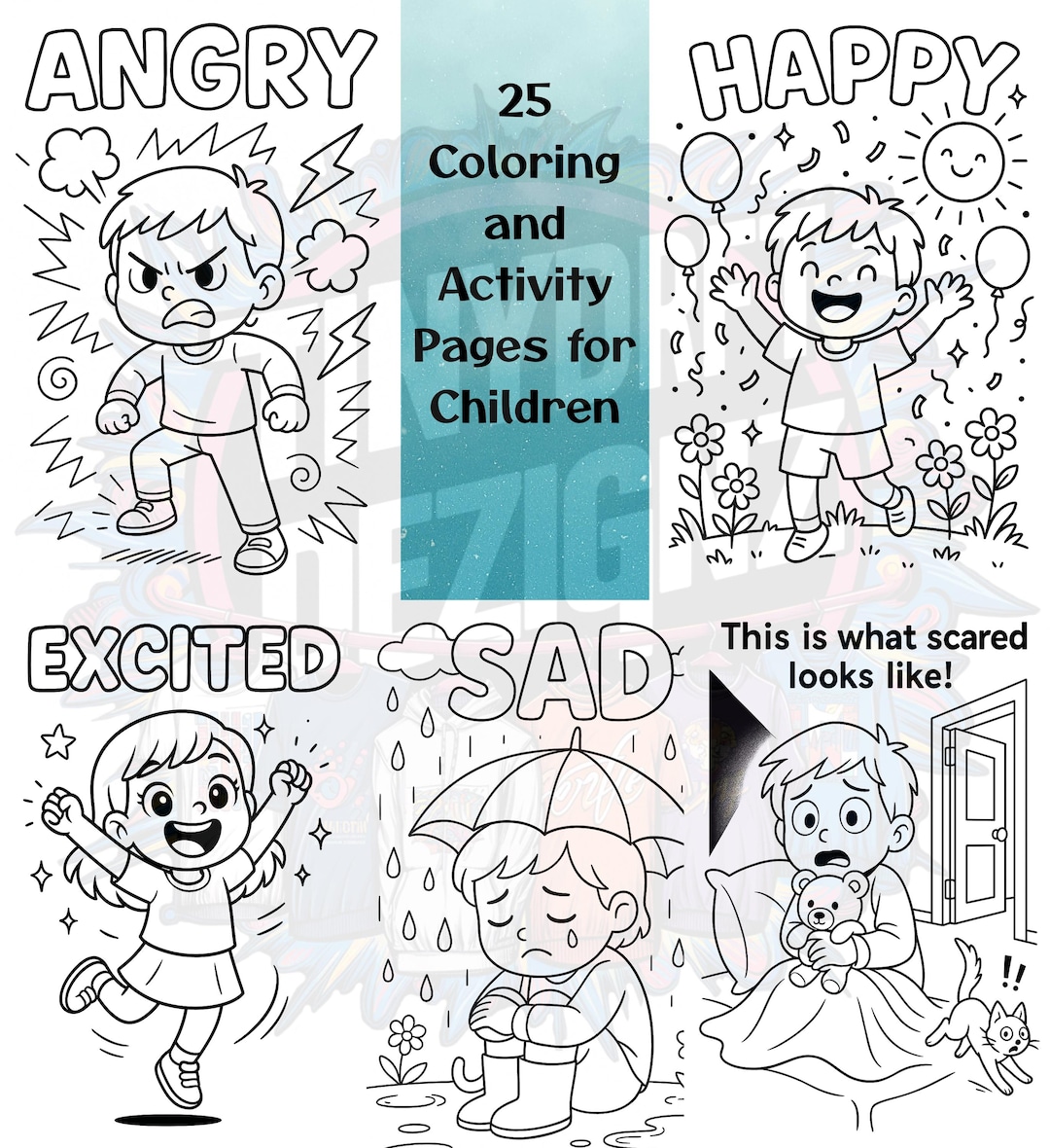 Children’s Emotions Digital Coloring Pages & Worksheets, Printable ...