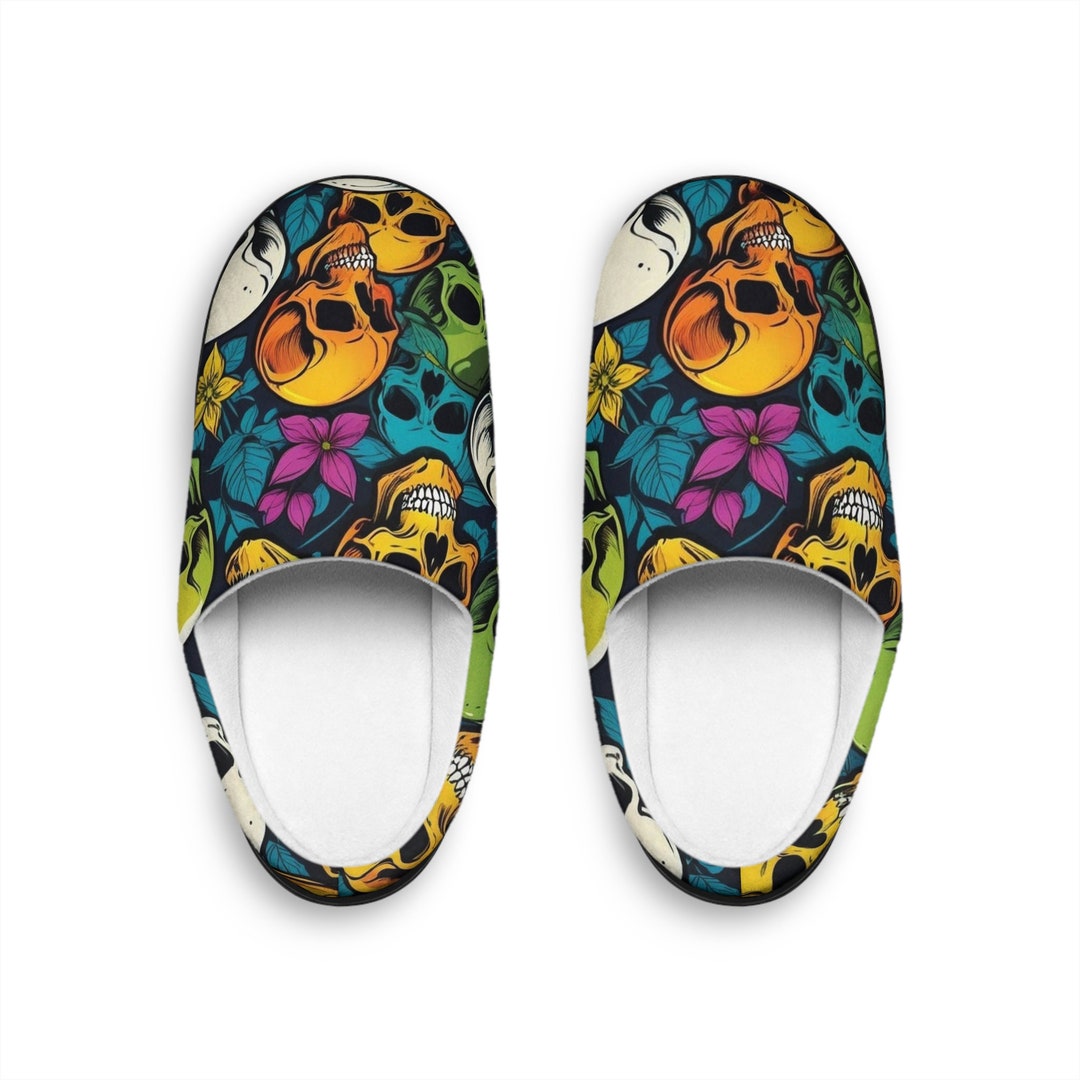 Women's Multicolor Skulls Indoor Slippers - Etsy
