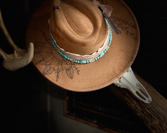 Branded Cowboy Hat, Distressed Cowgirl Hat, Burned Wide Brim Hat, Western Hat, Custom Cowboy Hat ...