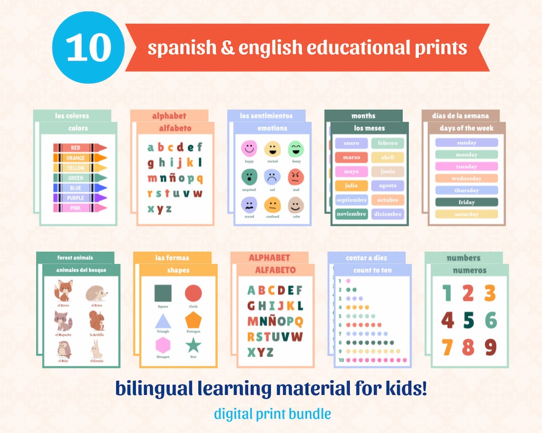 BILINGUAL Educational Posters Set for Playroom and Kids and Toddlers ...