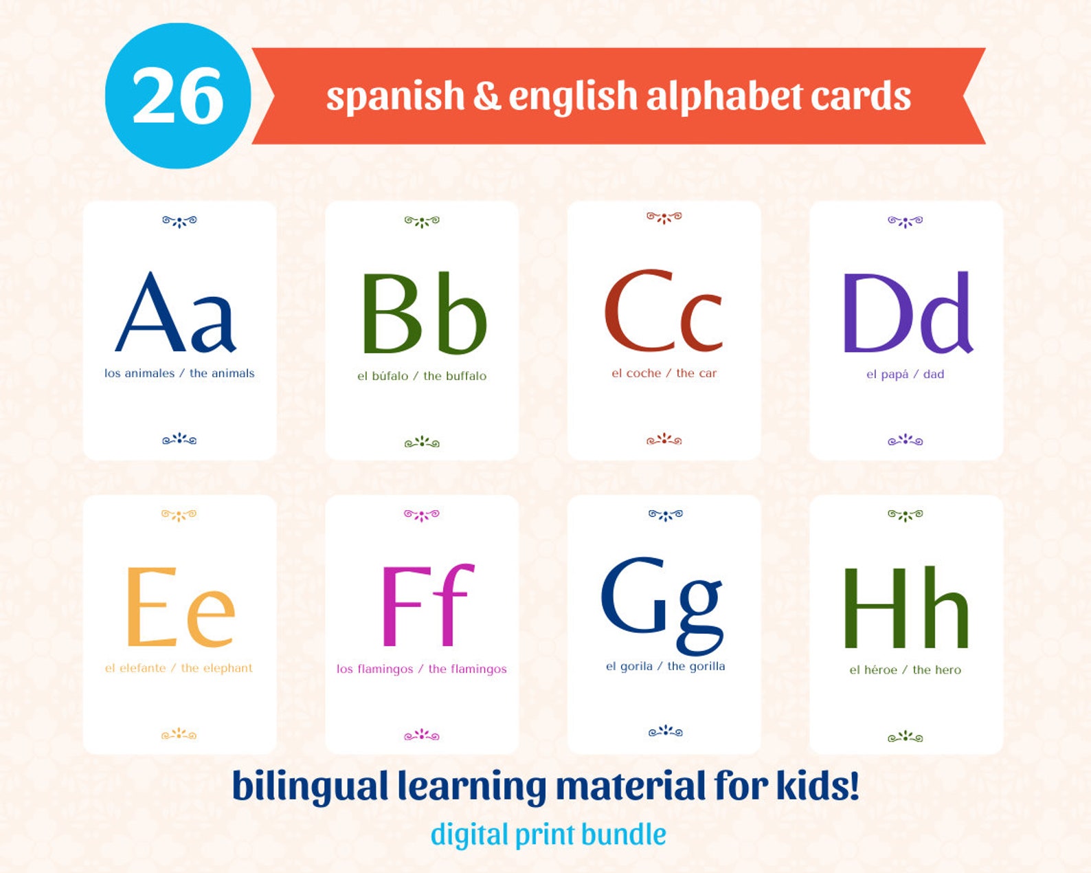 Spanish & English Alphabet Flashcards Bilingual Flashcards Spanish ...