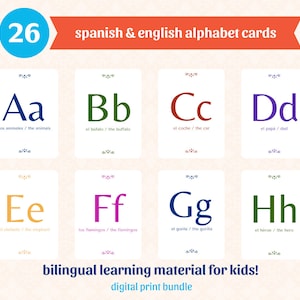 Spanish & English Alphabet Flashcards Bilingual Flashcards Spanish ...