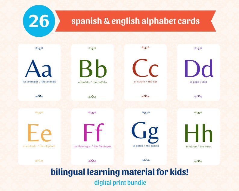 Spanish & English Alphabet Flashcards Bilingual Flashcards Spanish ...