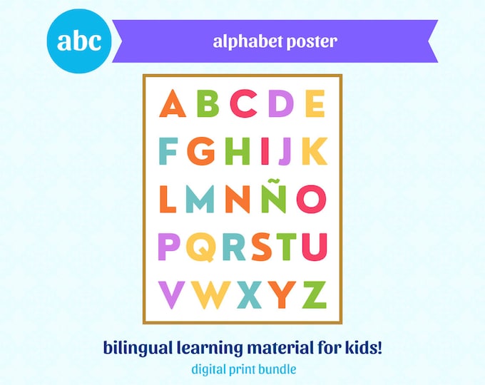 Spanish Alphabet Poster, Espanol Alfabeto, Playroom Wall Art, Toddler ...