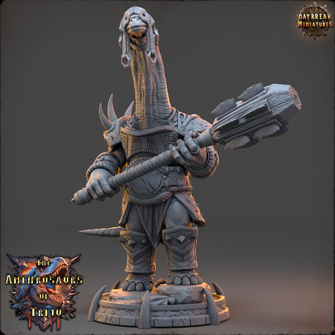Mace Wielding Long Neck Dinosaur Fighter | 32mm or 75mm Resin Printed ...