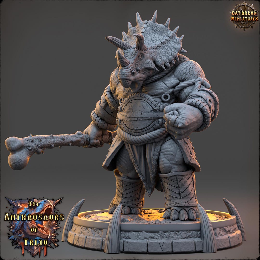 Mace Wielding Triceratops Dinosaur Fighter | 32mm or 75mm Resin Printed ...
