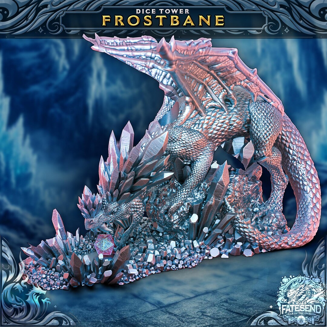 Frostbane Dragon Dice Tower | 3D Printed Dinosaur Dice Roller for ...