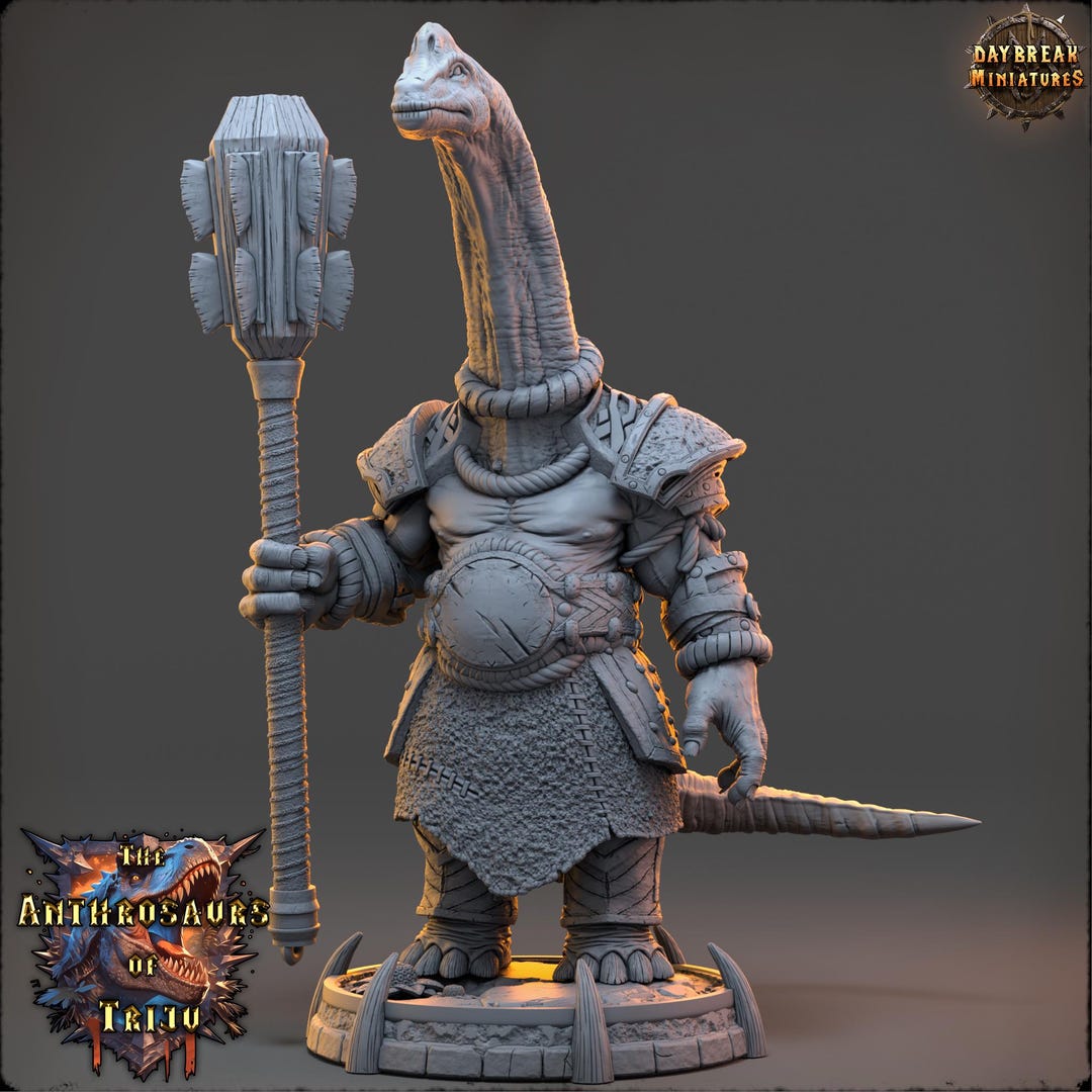Mace Wielding Long Neck Dinosaur Fighter | 32mm or 75mm Resin Printed ...