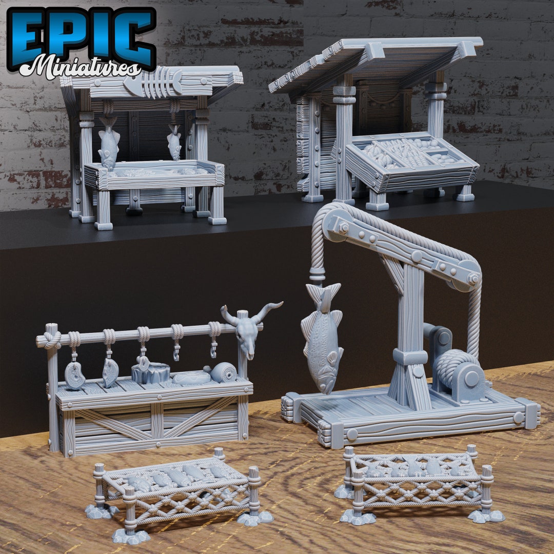 Harbor Merchant Stalls - D&D Miniature - 3D Printed Unpainted - 28MM ...