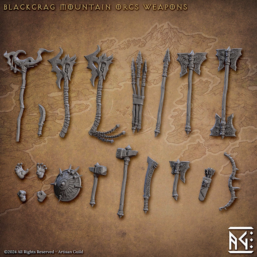 Mountain Orc Weapons - 3D Printed Unpainted -32 MM Scale- Medium ...