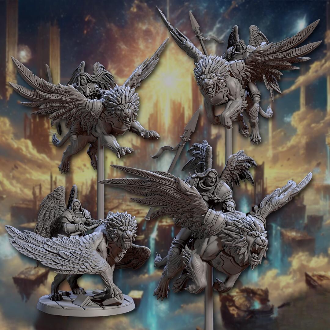 Set of 4 Winged Lionrider Miniatures With Angelic Riders - Fantasy ...
