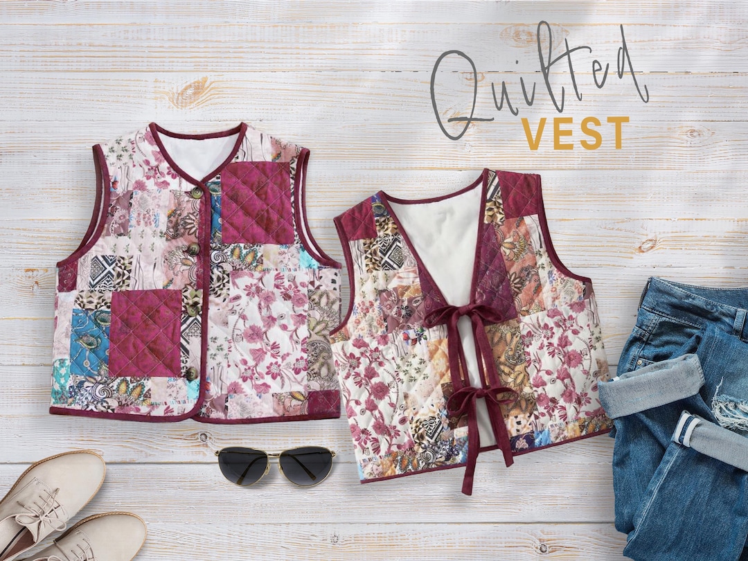 Quilted Vest Sewing Pattern | Ties Front Vest Pattern | Open Front Top ...
