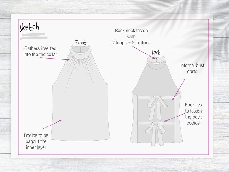 Open Back Top Sewing Pattern | Ties Back Top PDF | Halter Neck Top ...