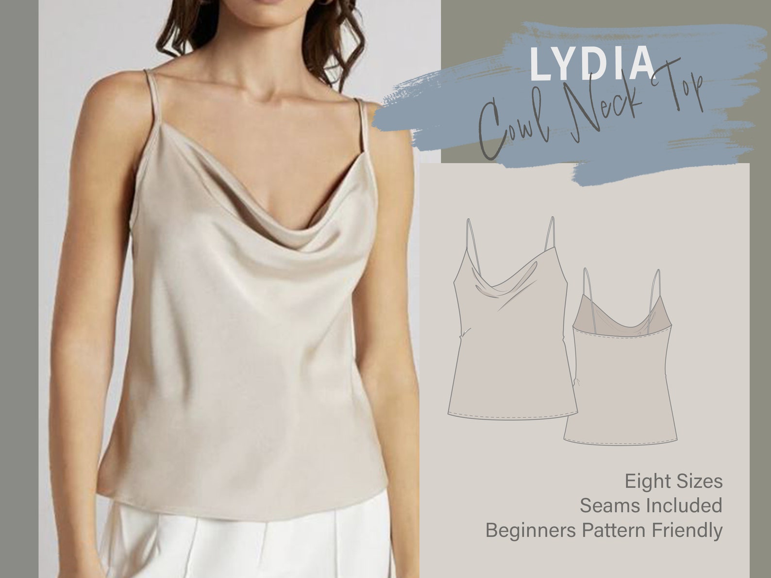 Cowl Neck Top Sewing Pattern Easy Top Sewing Pattern With Straps ...