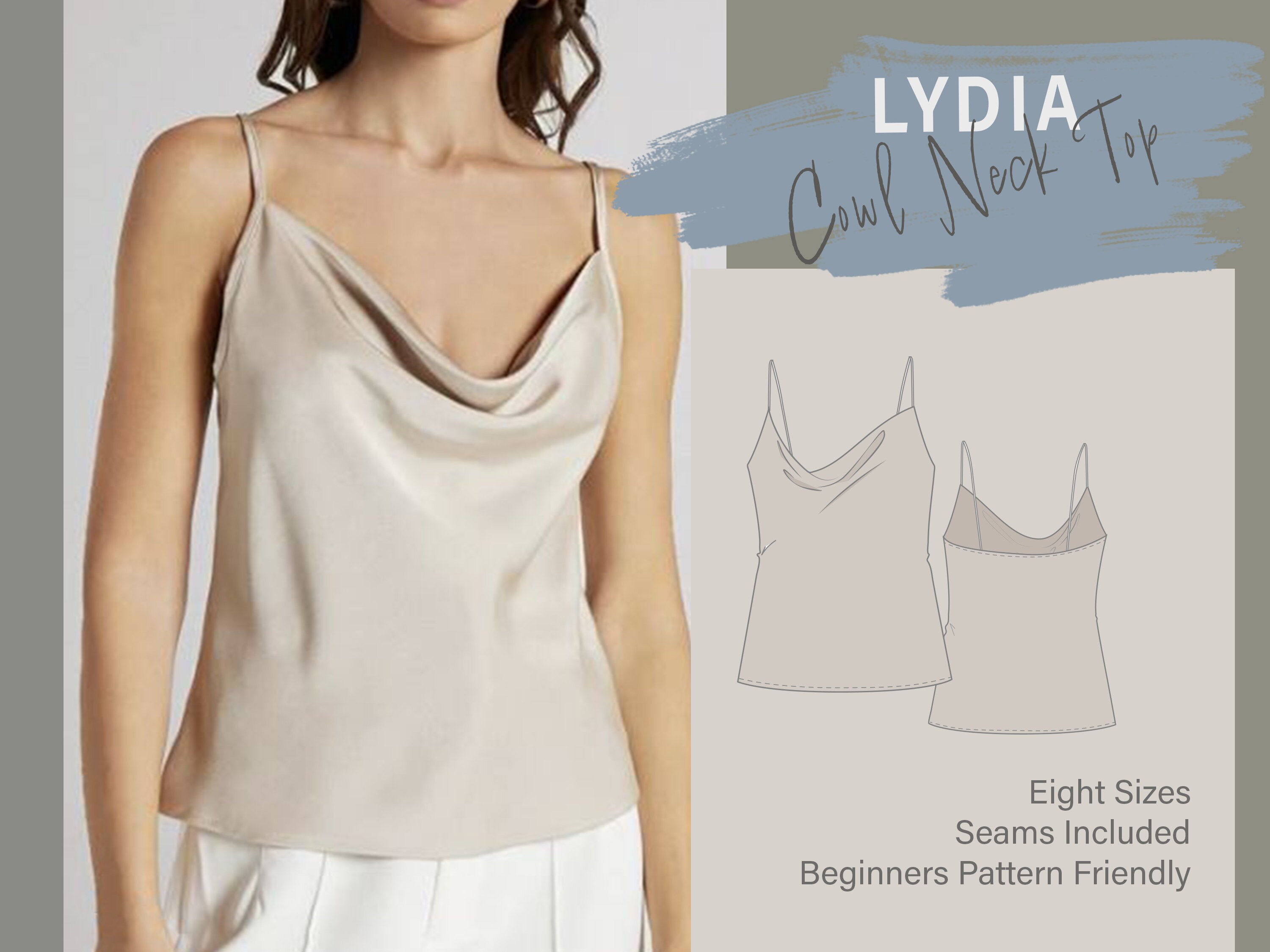 Cowl Neck Top Sewing Pattern Easy Top Sewing Pattern With Straps ...