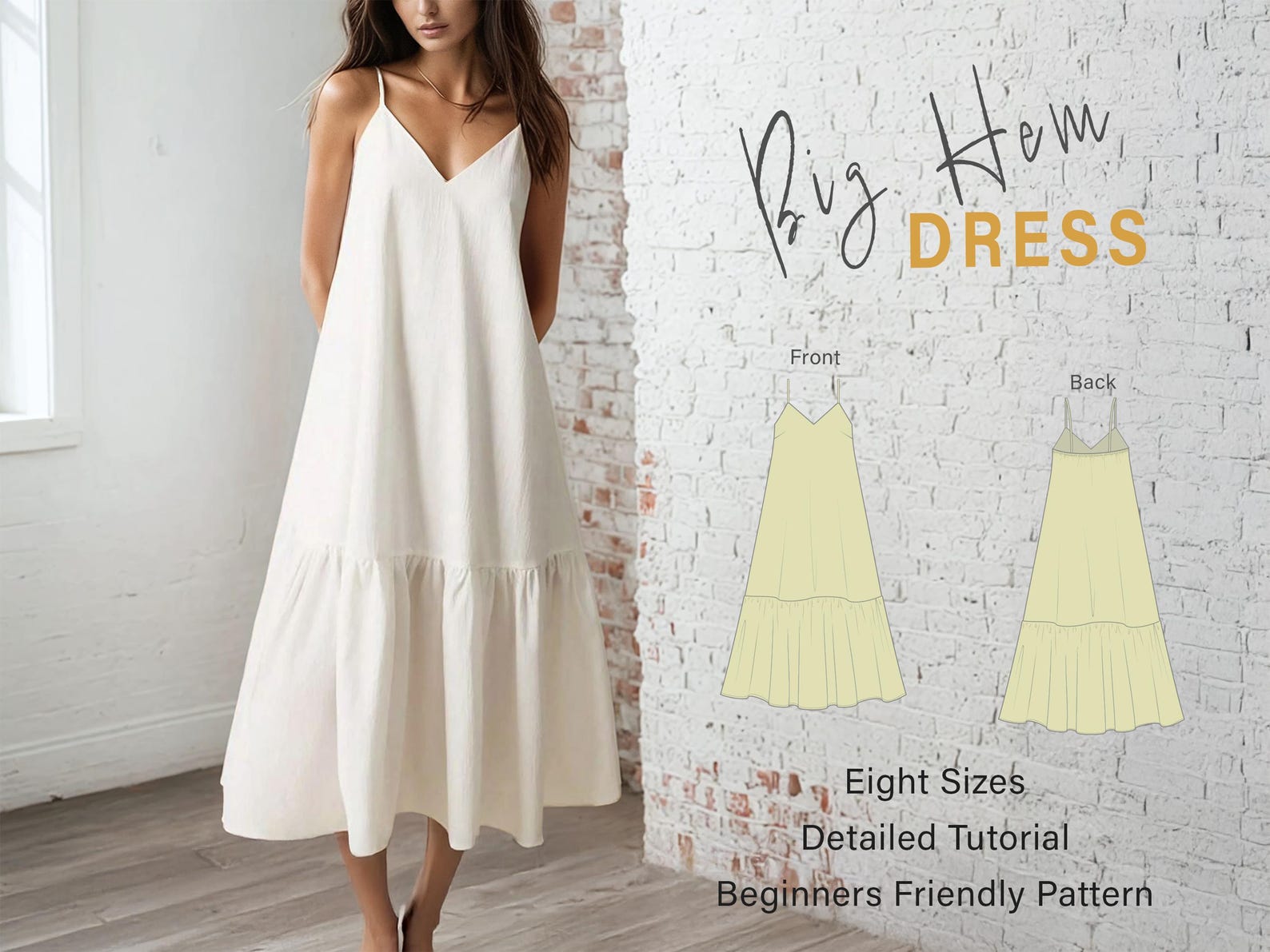 Strappy Summer Dress With Frilled Hem PDF Sewing Pattern | V-neck and ...