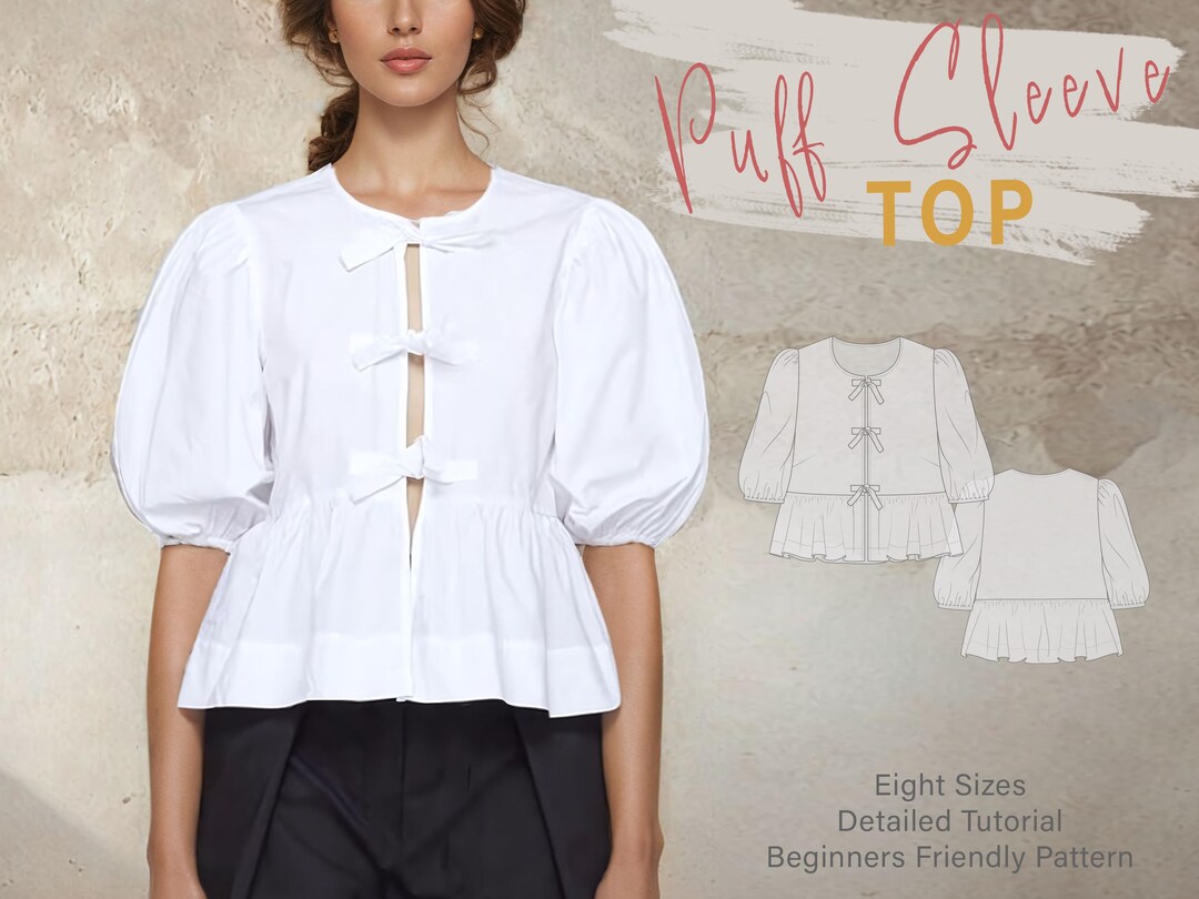 Tie Front Top Pattern With a Ruffle Hem and Puff Sleeve | Summer Top ...