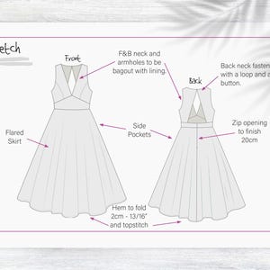Backless Dress Sewing Pattern | Flare Skirt Midi Gown With V-neck ...