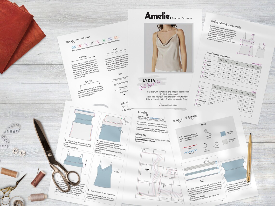 Cowl Neck Top Sewing Pattern Easy Top Sewing Pattern With Straps ...