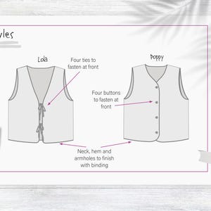 Quilted Vest Sewing Pattern | Ties Front Vest Pattern | Open Front Top ...