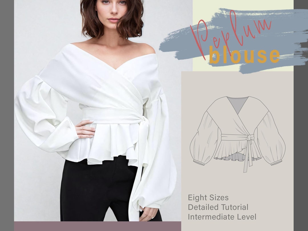 Blouse PDF Pattern | Cross Front Top and Balloon Sleeves | Side Tie Top ...