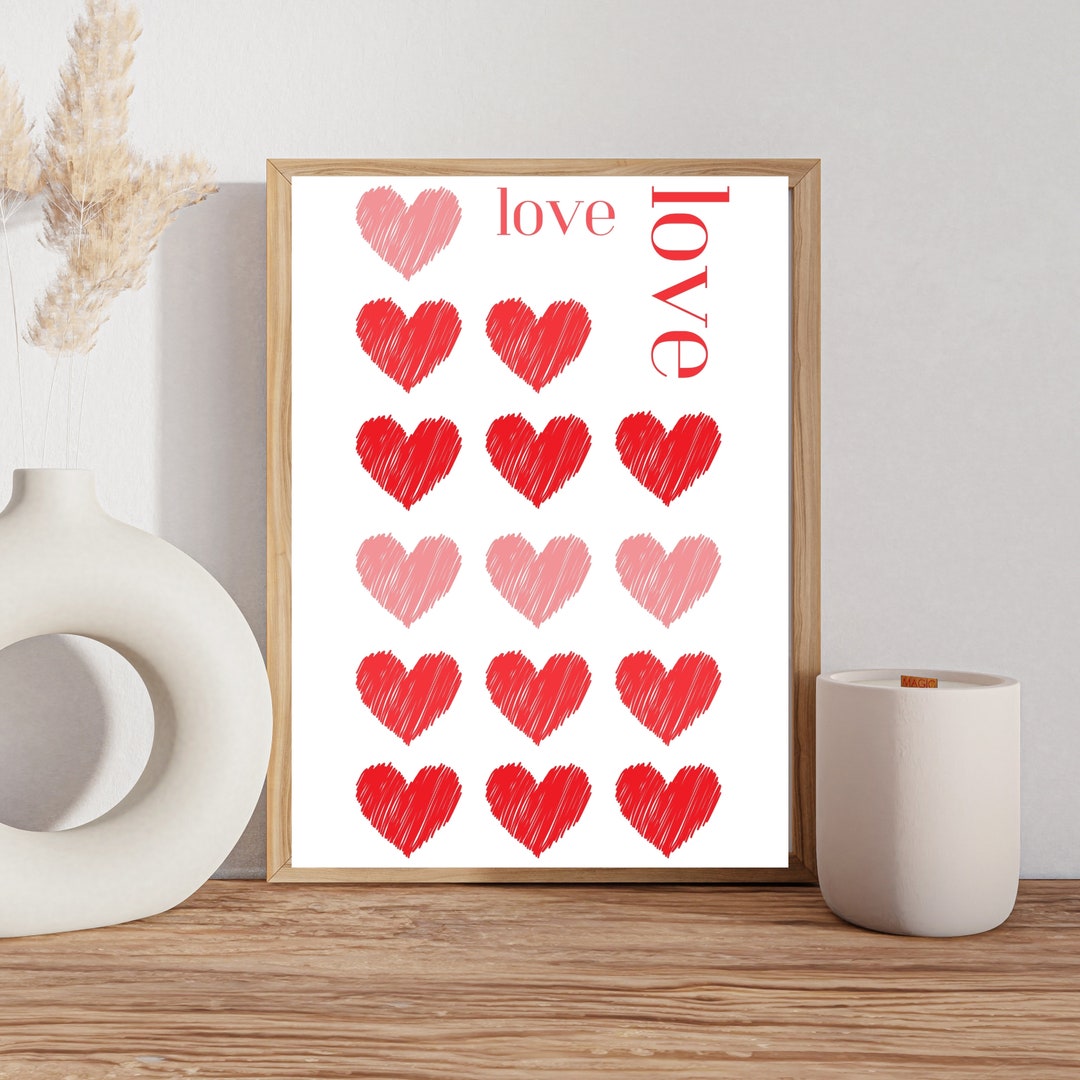 Multiple Red Heart Print, Valentines Day Gift, Digital Download, Heart ...