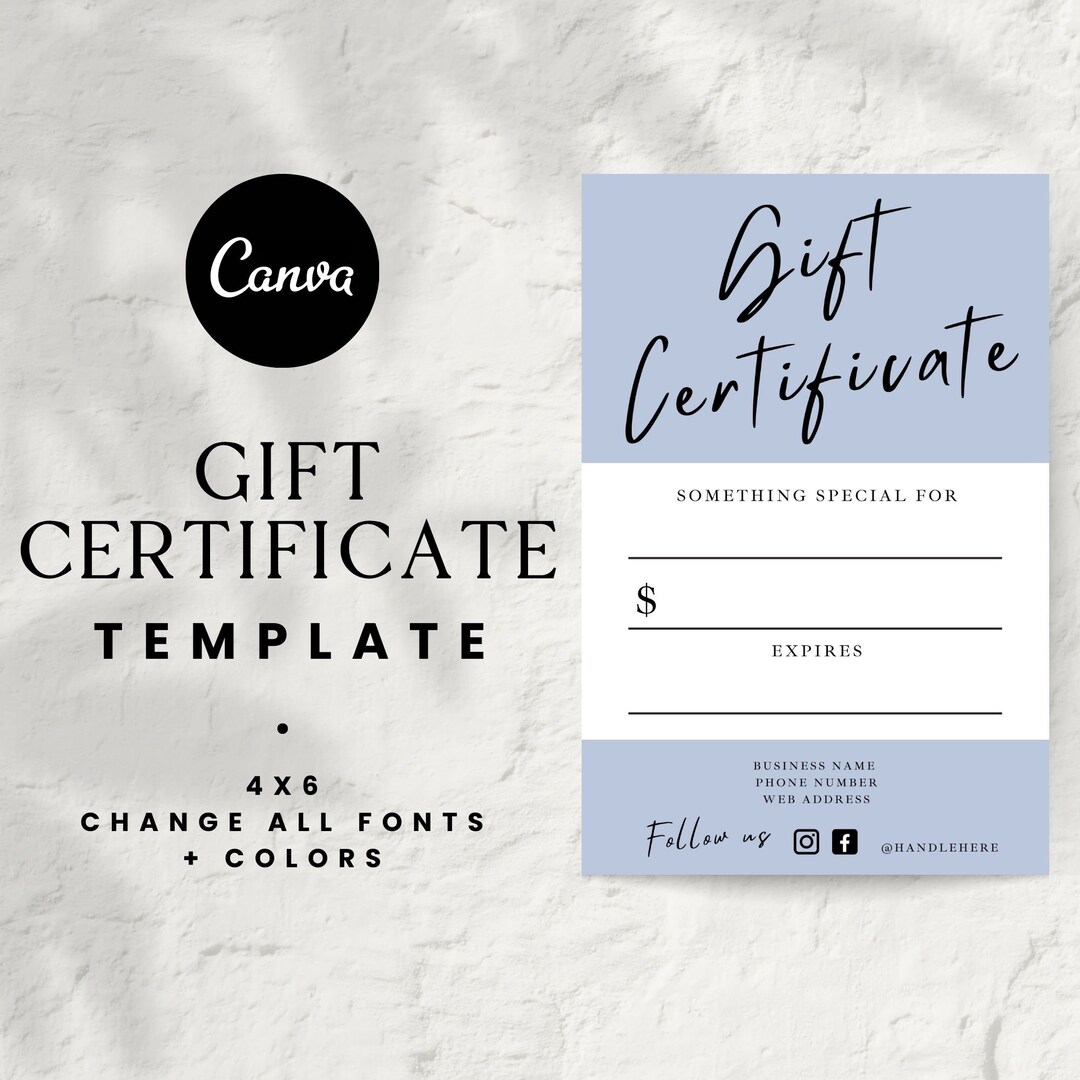 Gift Card Template, INSTANT DOWNLOAD, Editable Gift Certificate ...