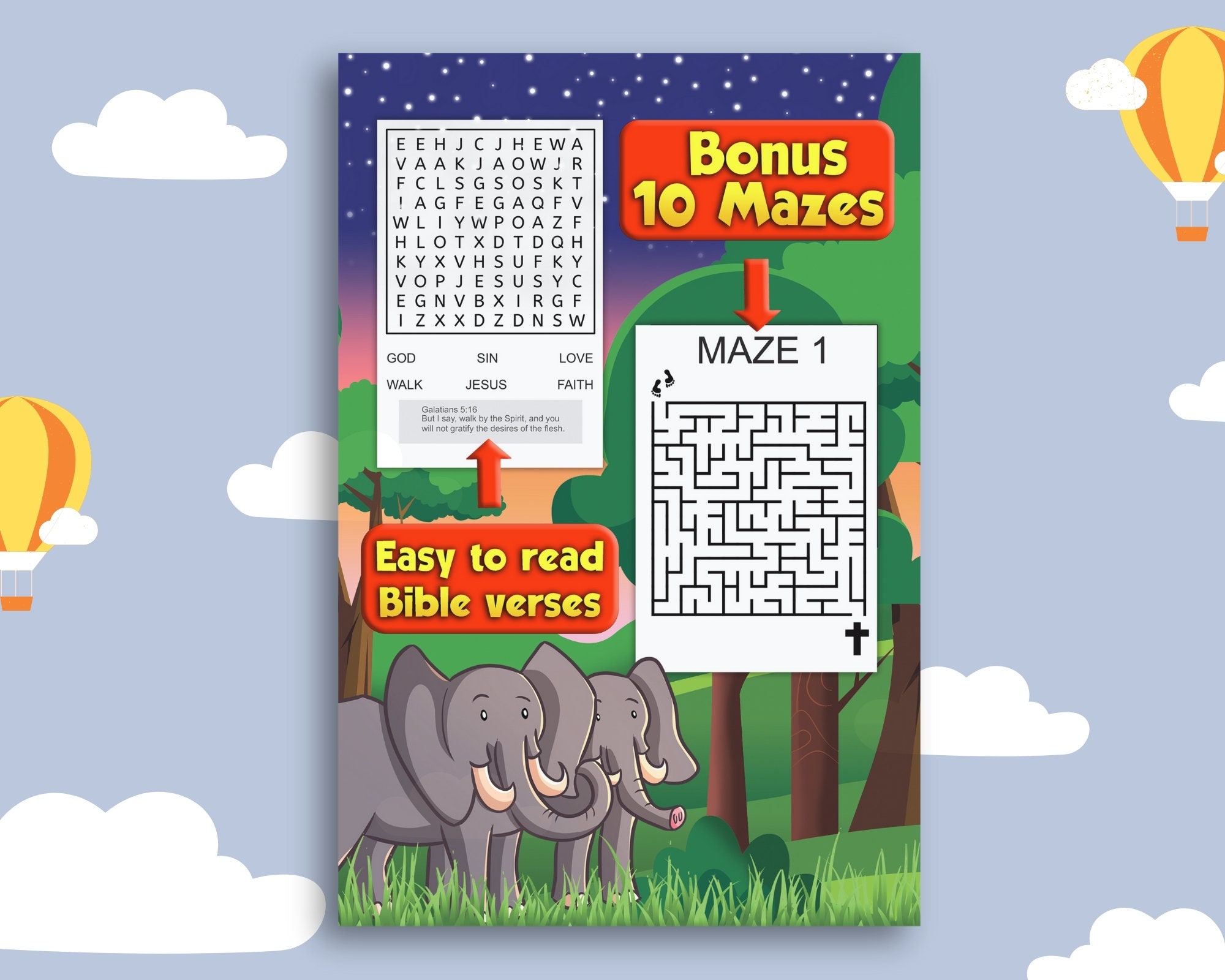 Bible Word Search for Kids Ages 4-8, 40 Word Search Puzzles, INSTANT ...