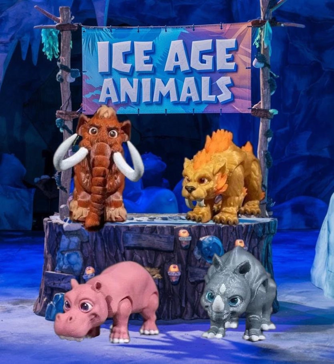 Articulated Ice Age Animal Figures - Mammoth, Tiger, Hippo, Rhino ...