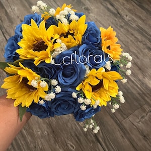 Sunflower Bouquet, Royal Blue Sunflower Bouquet, Bride Bouquet ...