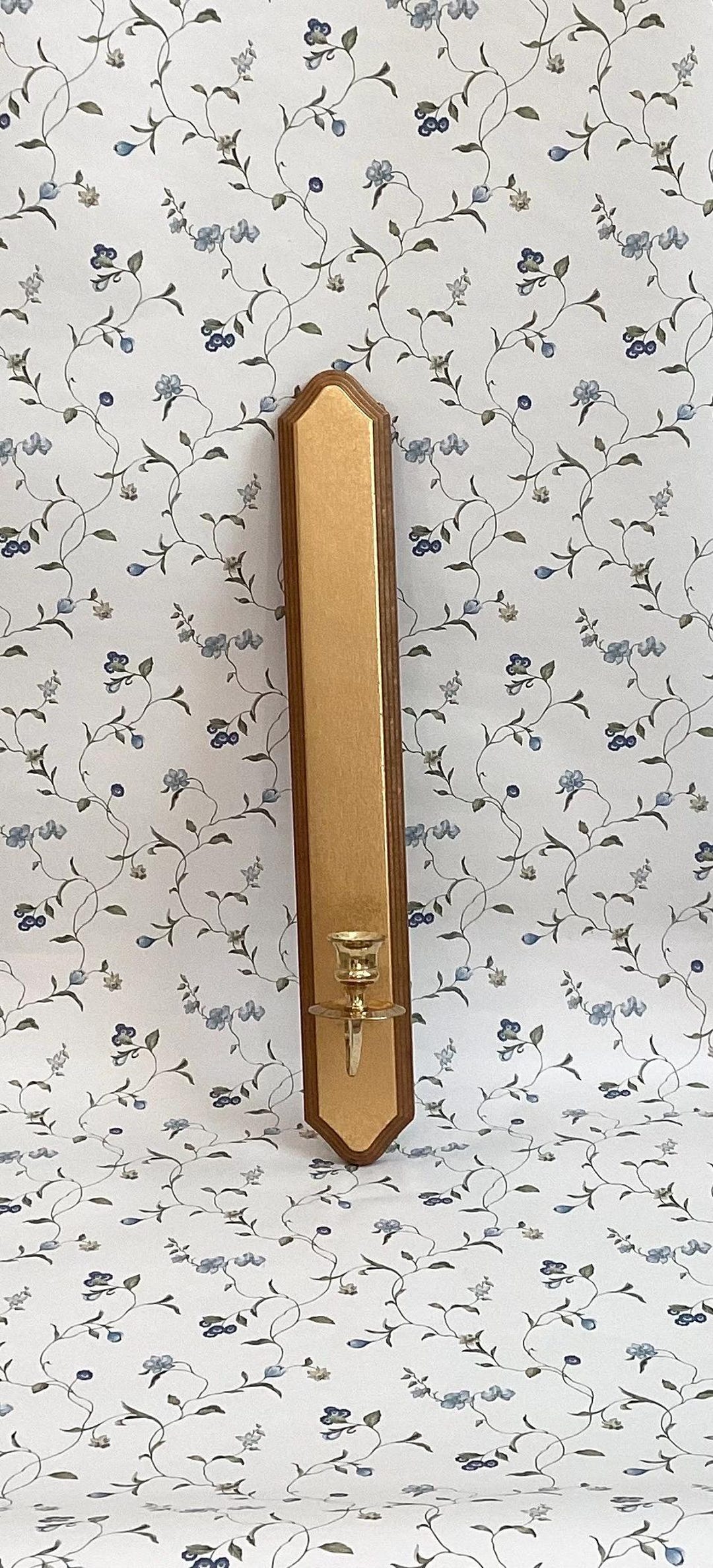 Vintage Wooden Gold Foil Brass Candle Wall Sconce Candleholder, Vintage ...