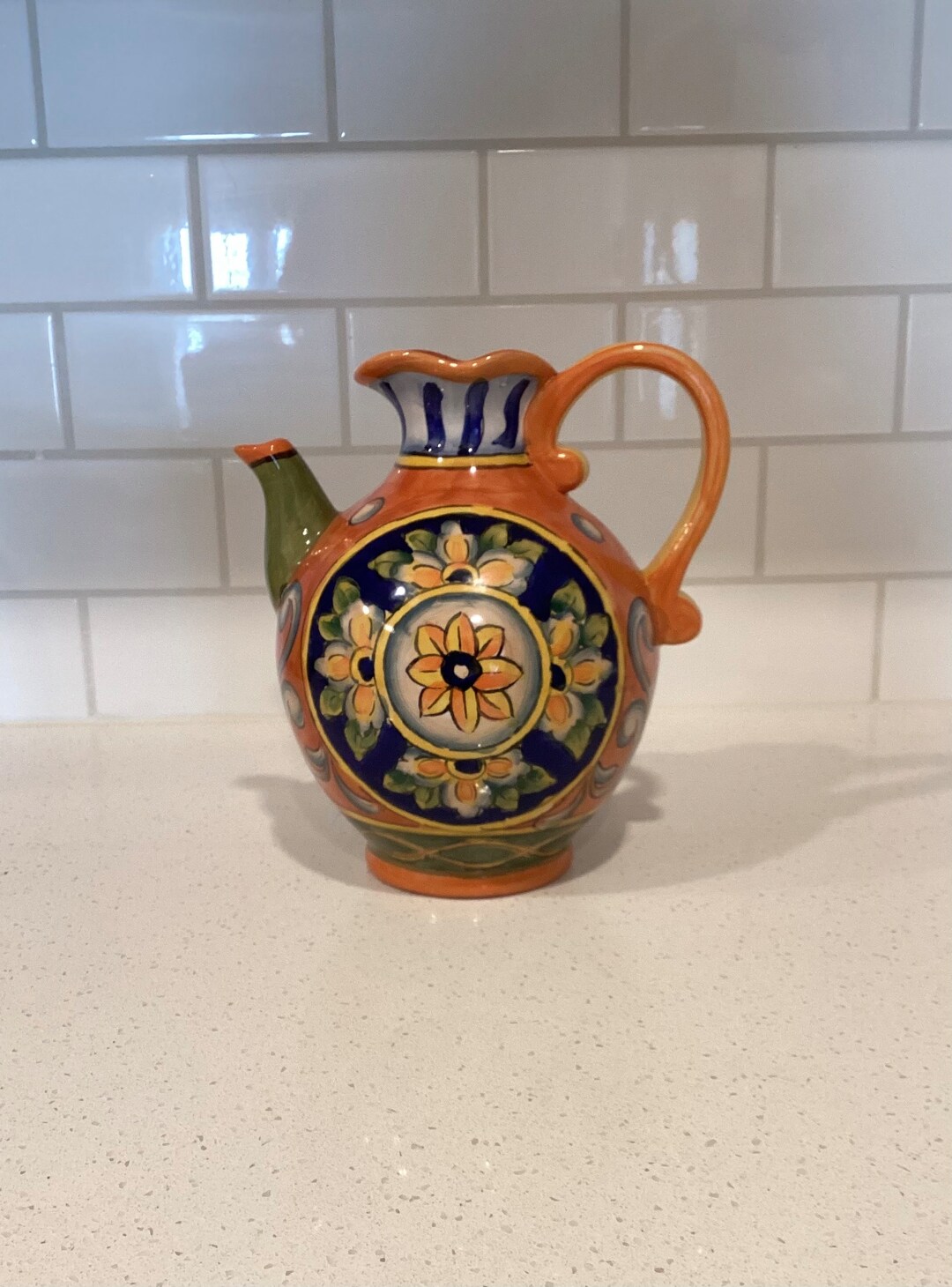 Maxcera Decorative Hand Painted Floral Vase Pitcher Pottery Art With ...