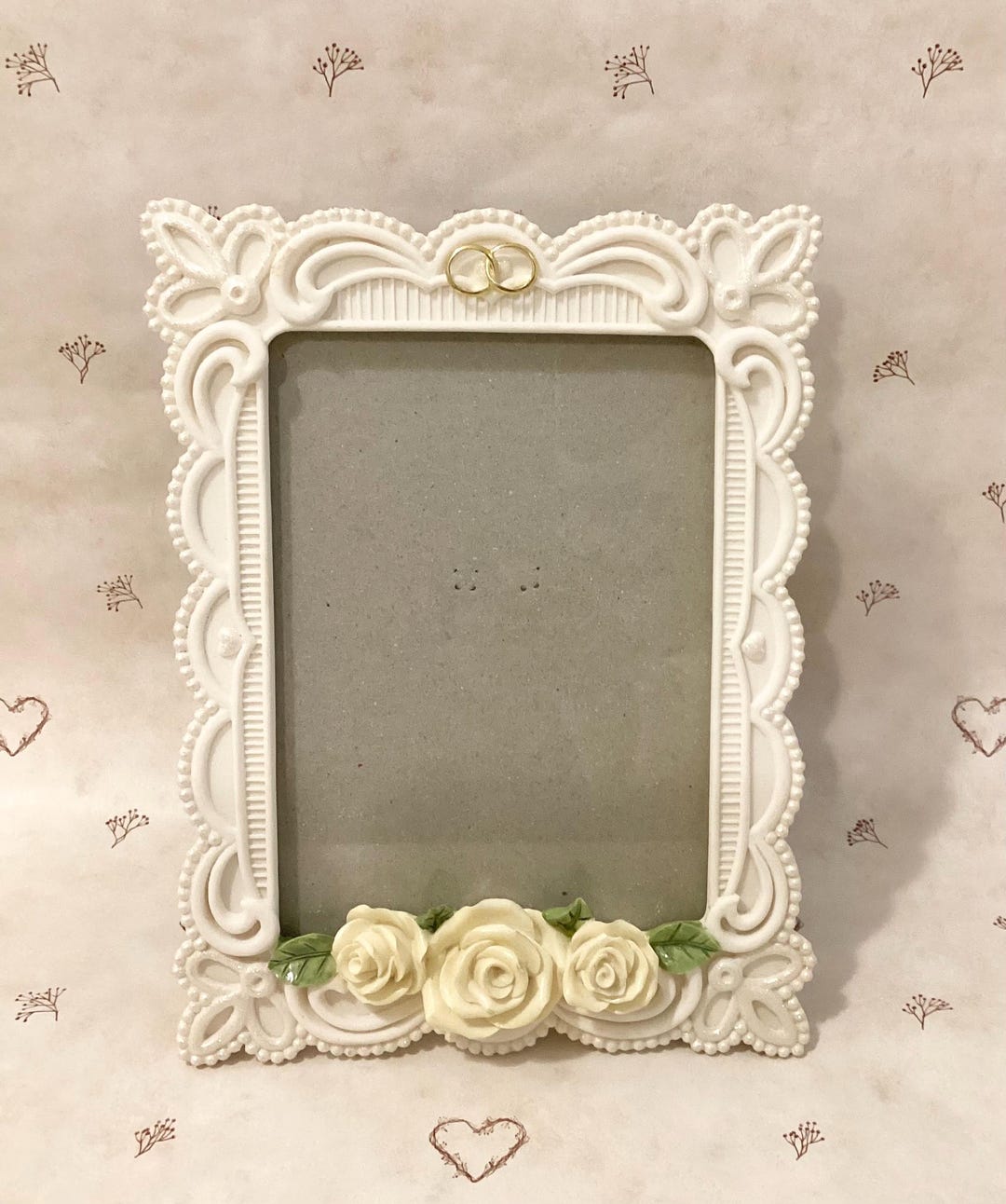 Vintage Yellow Roses Floral Wedding Picture Frame, Porcelain Roses ...