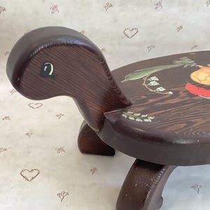 Vintage Hand Painted Floral Wooden Turtle Kids Stool, Vintage Solid ...